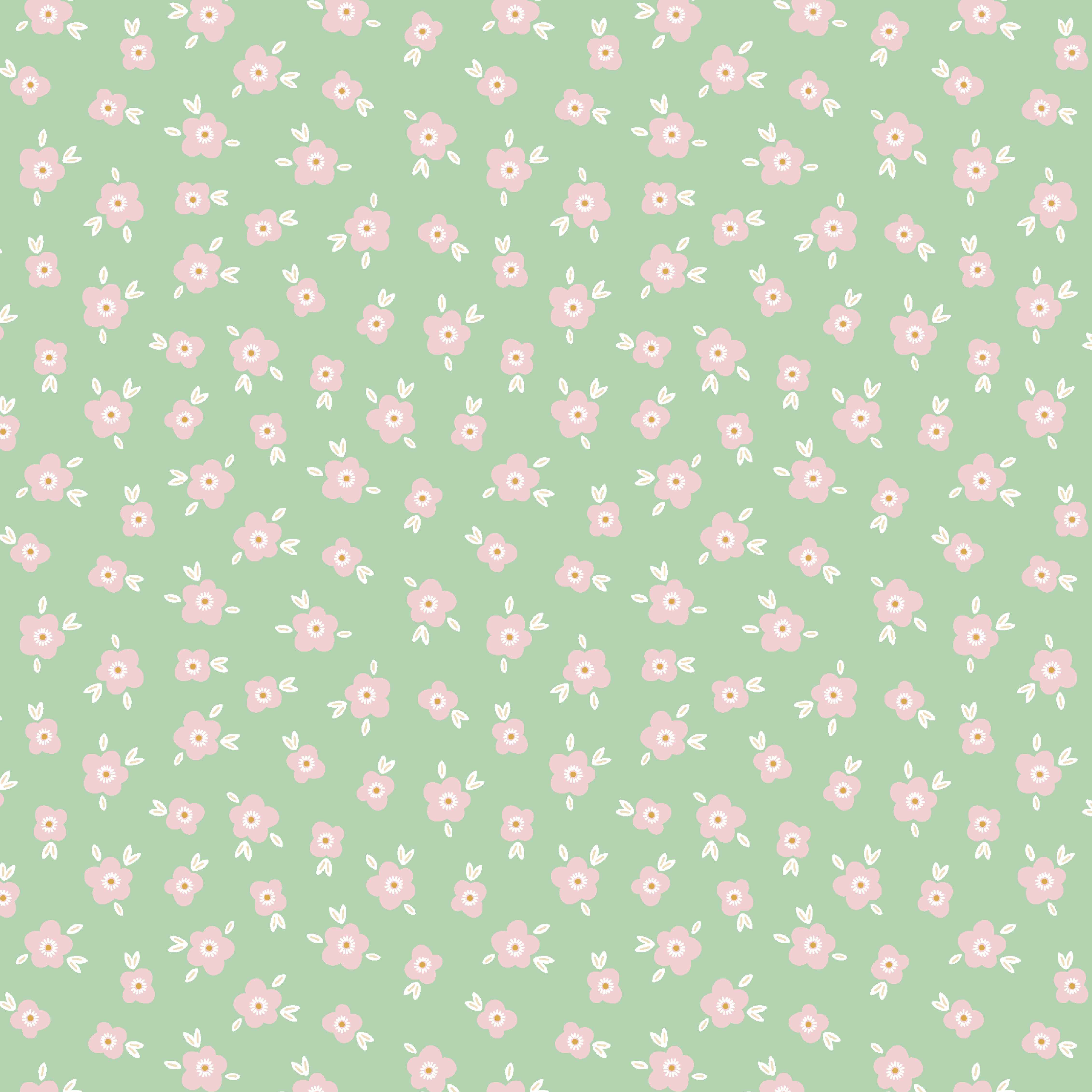 Coupon de 3m de popeline 100% coton " fleurs roses sur fond vert" cert – C'est du Joly