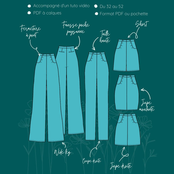 PDF - Patron digital du pantalon,short, salopette et jupe Fauvette de ...